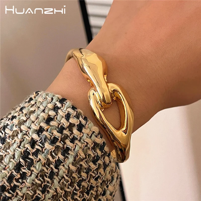 HUANZHI-Irregular-Hollow-Metal-Smooth-Wide-Open-Chunky-Bangle-Bracelet-for-Women-Exaggerated ...