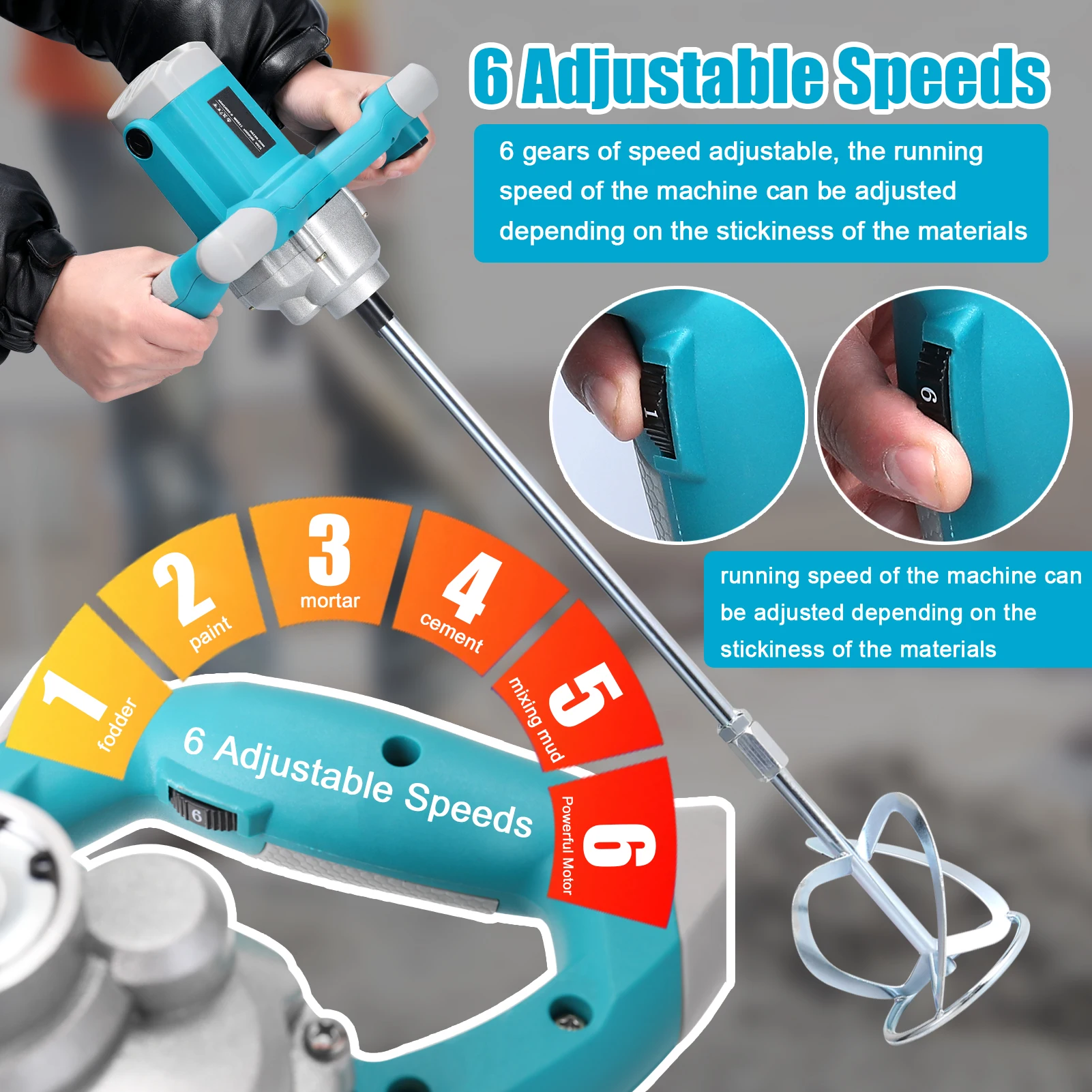 2600w Electric Concrete Mixer Concrete Cement Mixer 6 Speeds Adjustable ...