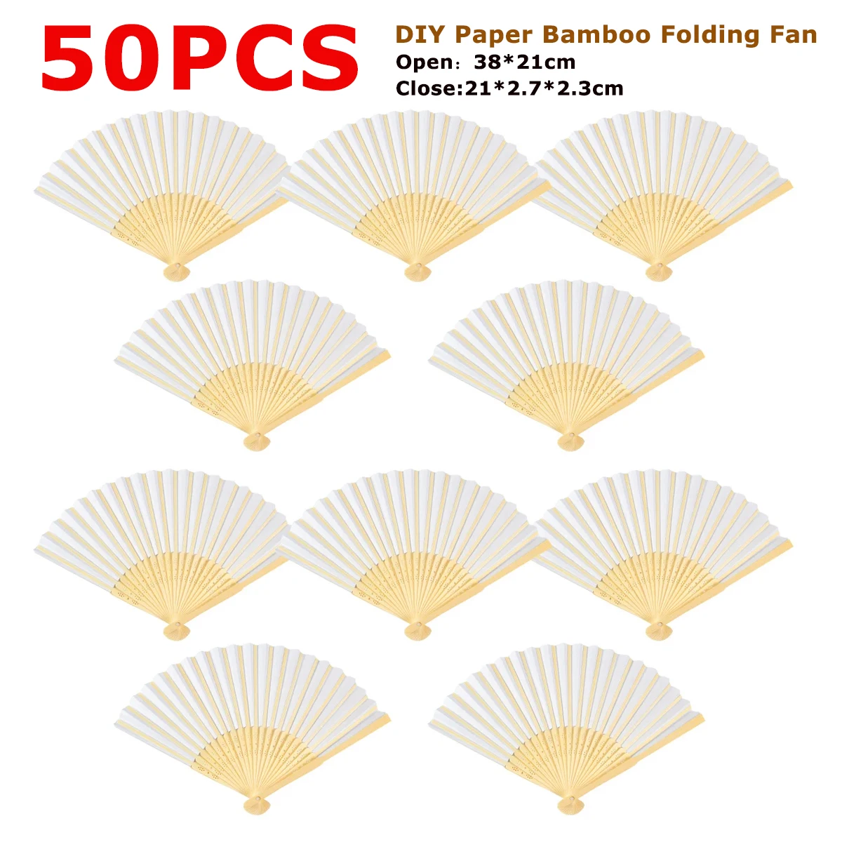 50PCS-Paper-Bamboo-Folding-Fan-Blank-White-DIY-Painting-Practice-Paper ...
