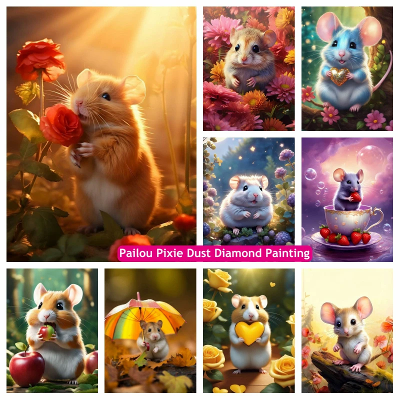 Cute Hamster Pet AB Diamond Painting Small Mouse Animal With Flowers ...
