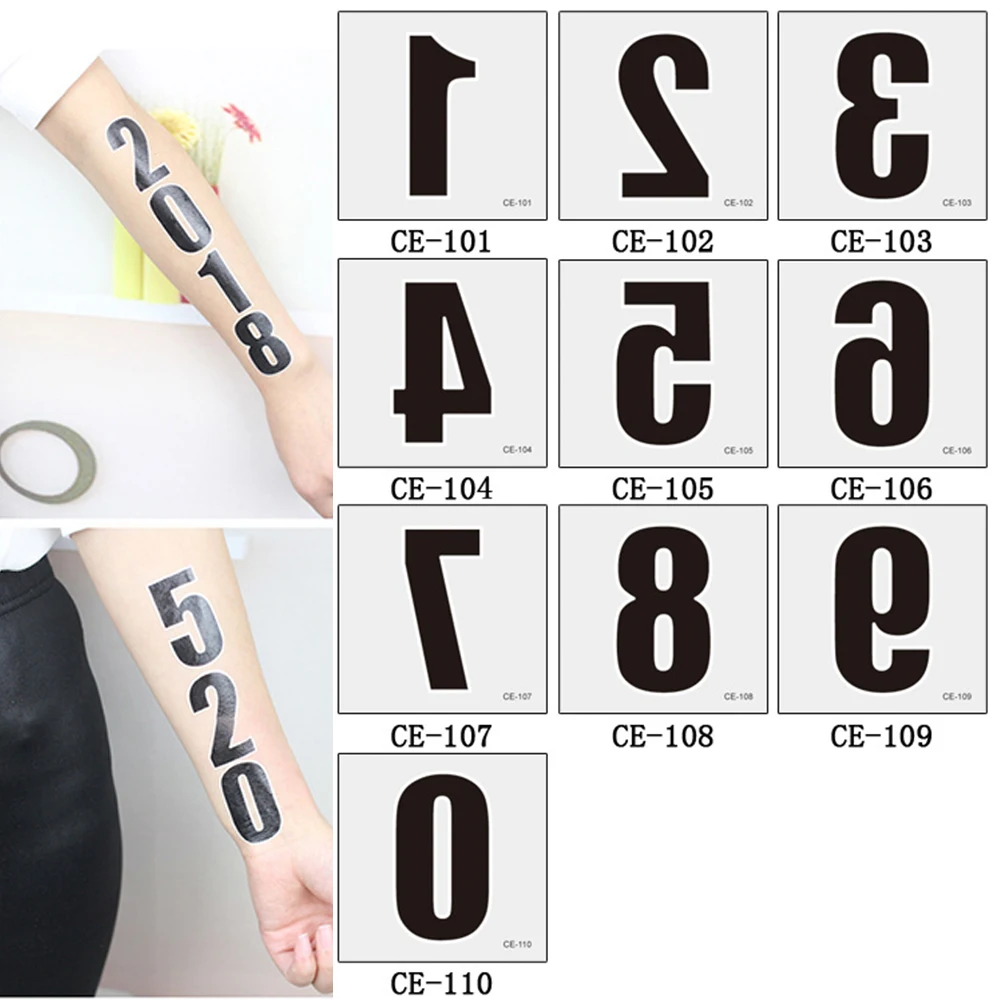100Pcs-Wholesales-Temporary-Digital-Number-Tattoo-Stickers-Body-Arm ...