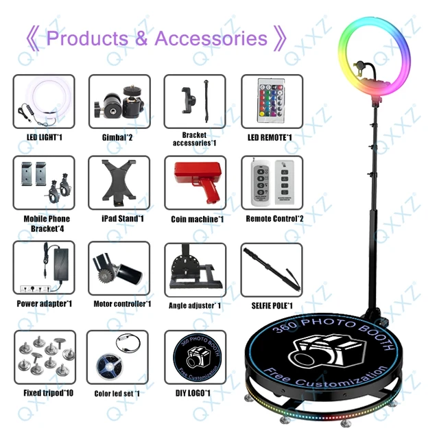 360 Photo Booth Portable Selfie Platform Slow Motion Video Spinning ...