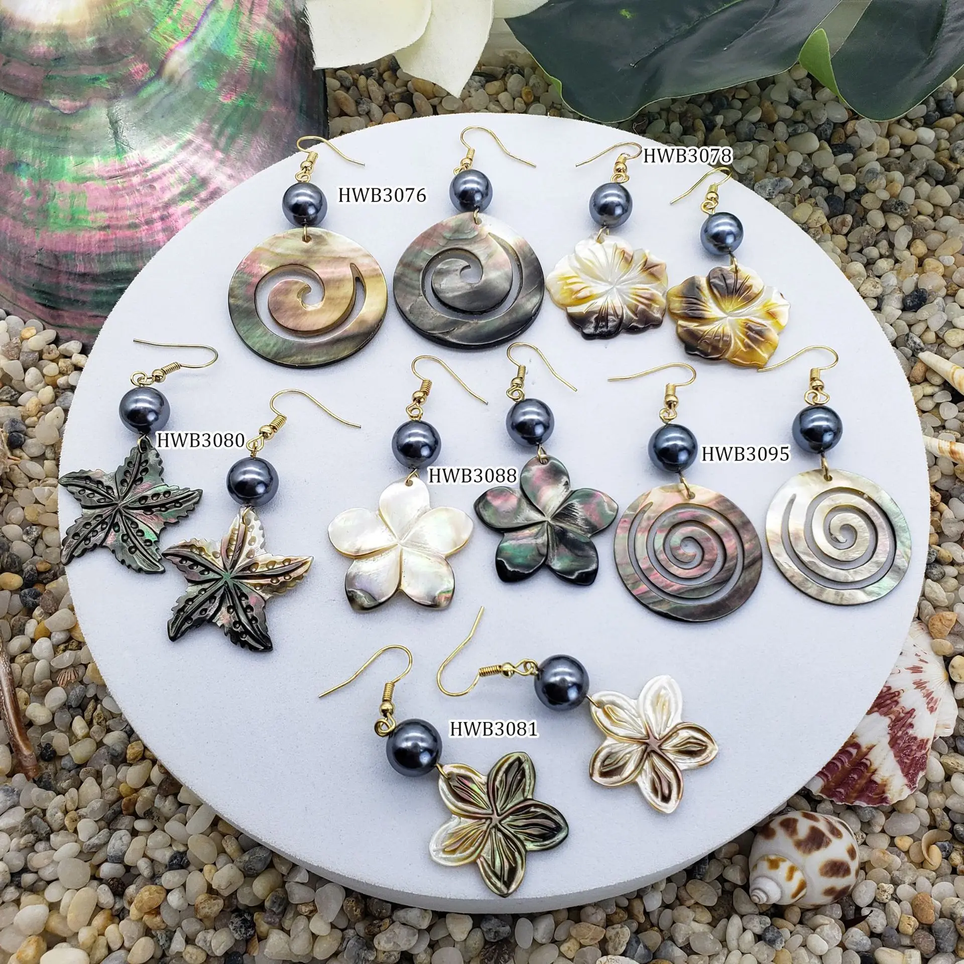 Natural-Black-Mother-of-Pearl-Plumeria-Flower-Earrings-Hawaiian-Tonga ...