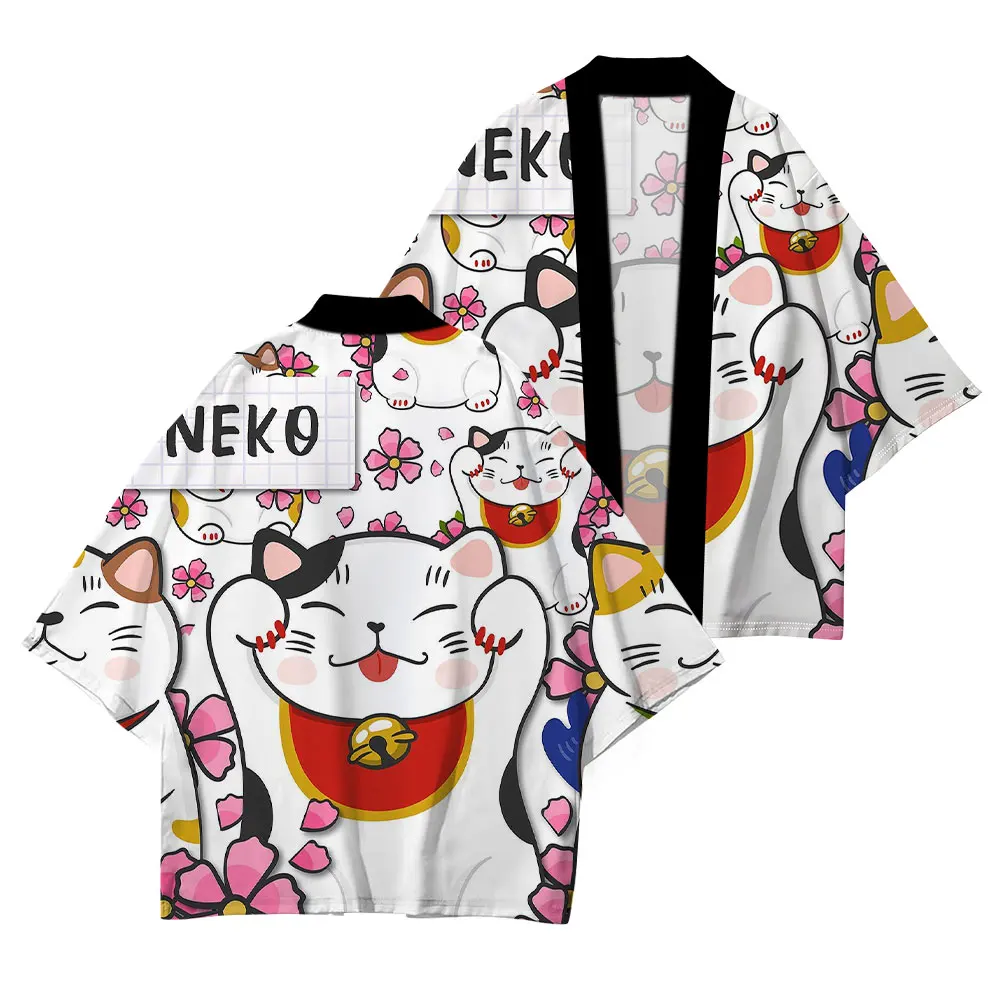 New-Kimono-Maneki-Neko-Print-Cardigan-Cosplay-Shirt-Anime-Yukata-Haori ...