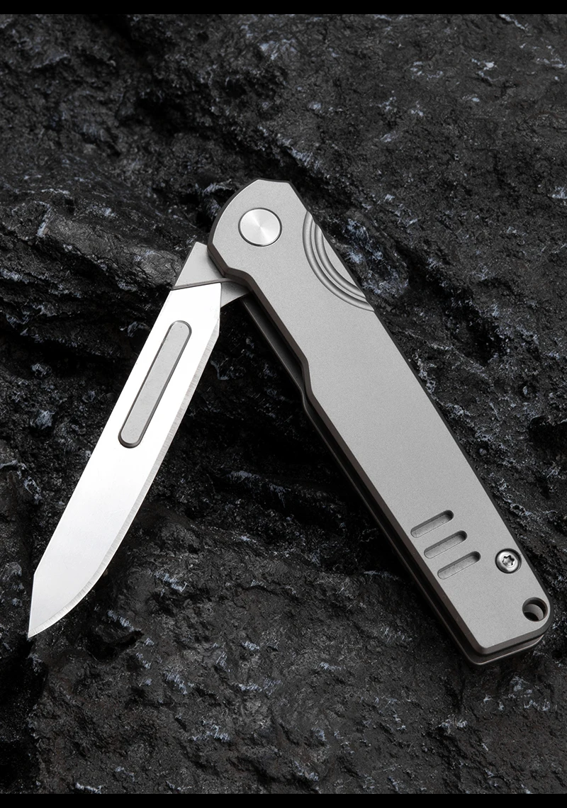 NO.60 Blade Titanium Quick Open Folding Knife Self-defense Camping ...