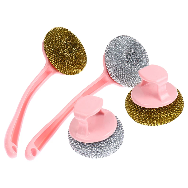 Steel-Wire-Ball-Brush-Long-Handle-Pan-Cleaning-Brush-Dishwashing ...