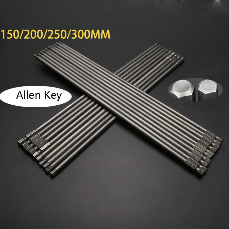 200/300mm Length Hex Head Allen Screwdriver Bit Set Magnetic 1/4 inch ...