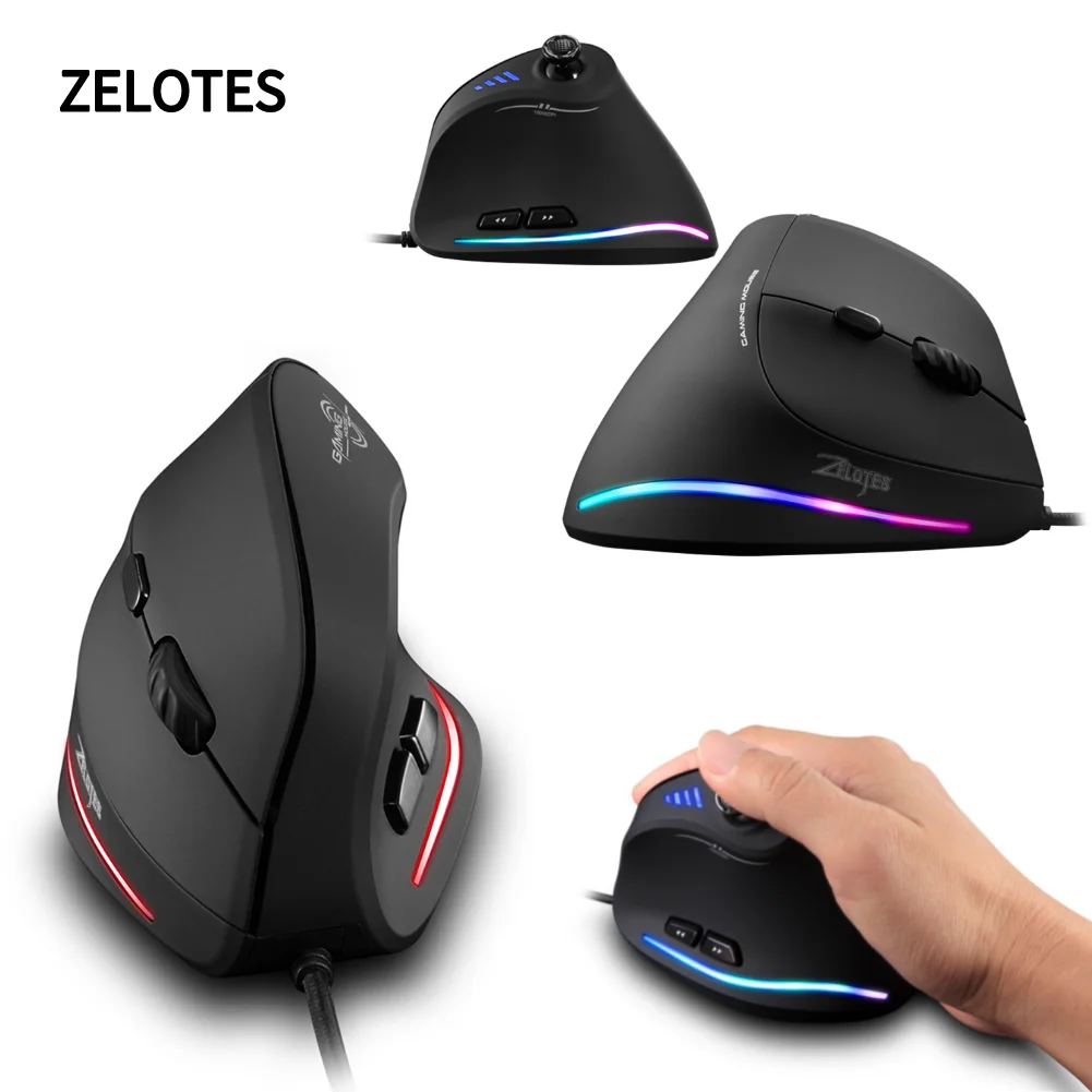 ZELOTES C 18 C 10 T20 10000/3200 DPI 11/12/6 버튼 수직 마우스 RGB 광학 인체 공학적 게임 ...