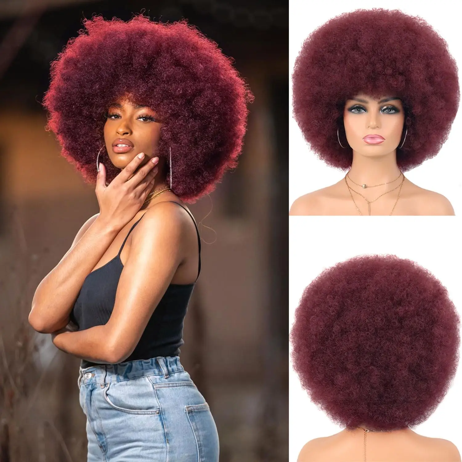Afro-Syntheic-Wig-Short-Colored-Afro-Puff-Wigs-Glueless-Wear-and-Go-Wig ...