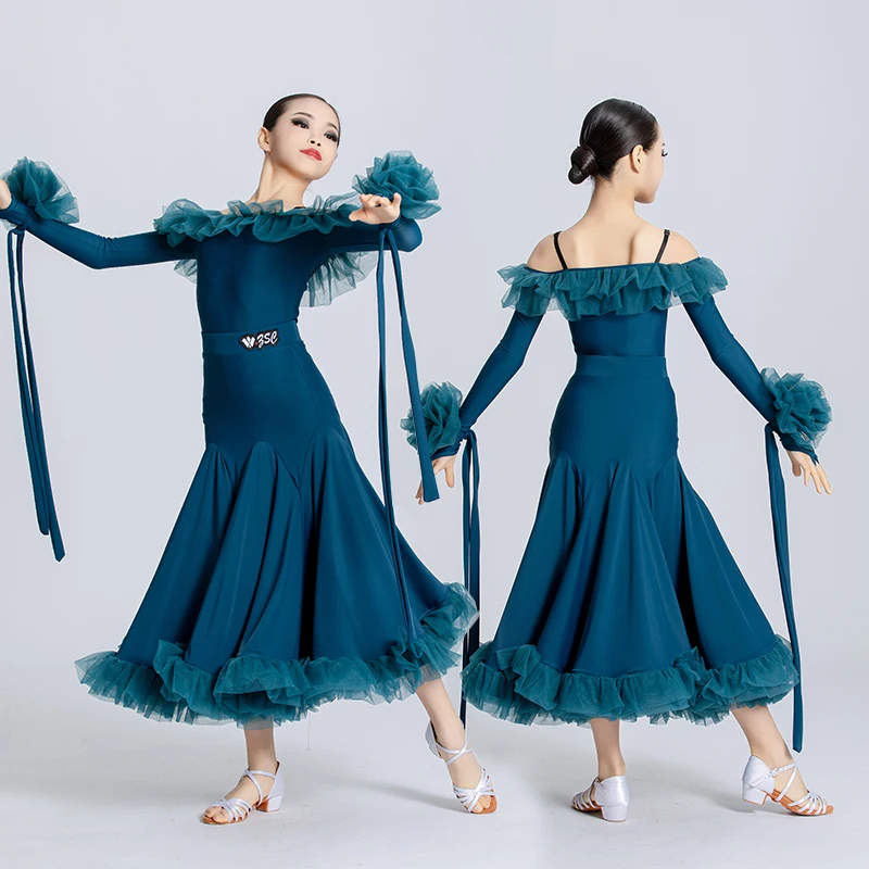 New-Ballroom-Dance-Clothing-For-Girls-Long-Sleeved-Big-Swing-Skirts ...