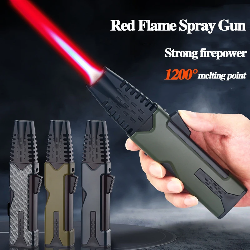 Metal-Outdoor-Windproof-Turbine-Torch-Butane-Gas-Lighter-360-Use-Red ...