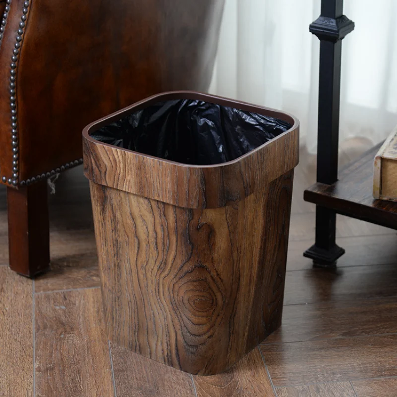 Square-Wood-Grain-Garbage-Bin-Household-Plastic-Uncovered-Office ...