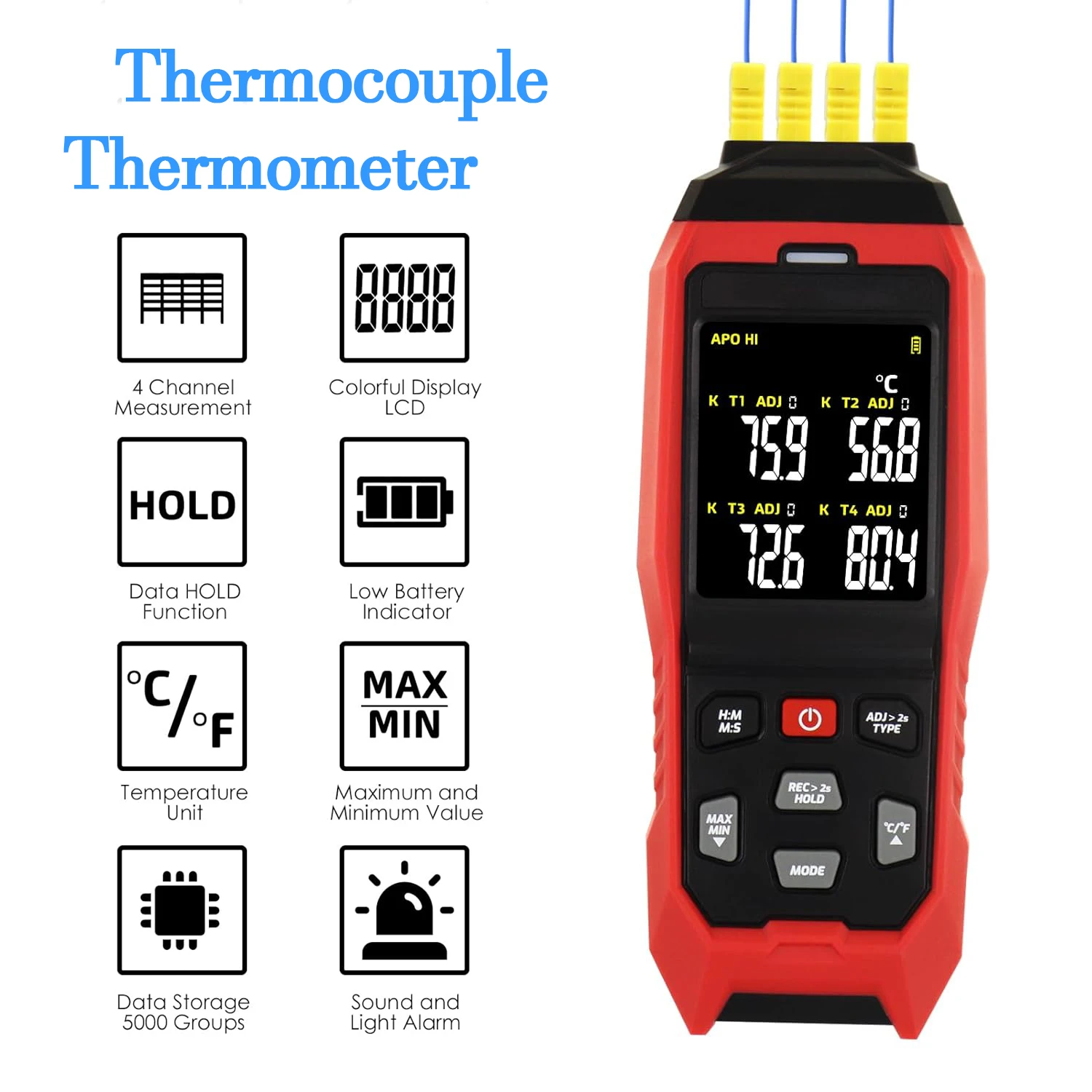 Four-Channels-K-J-Type-Thermocouple-Thermometer-Digital-LCD-Temperature ...