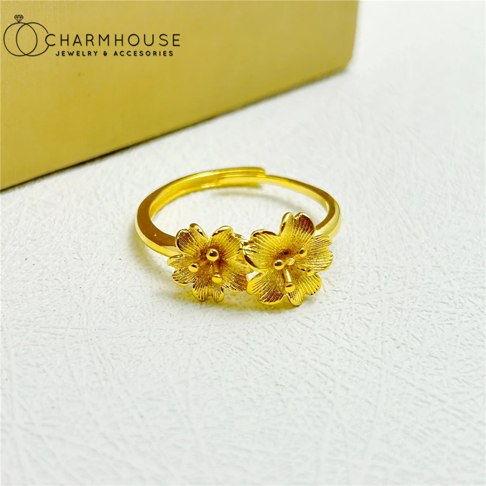 Engagement-Rings-For-Women-24K-Yellow-Gold-Plated-Flower-Finger-Ring ...