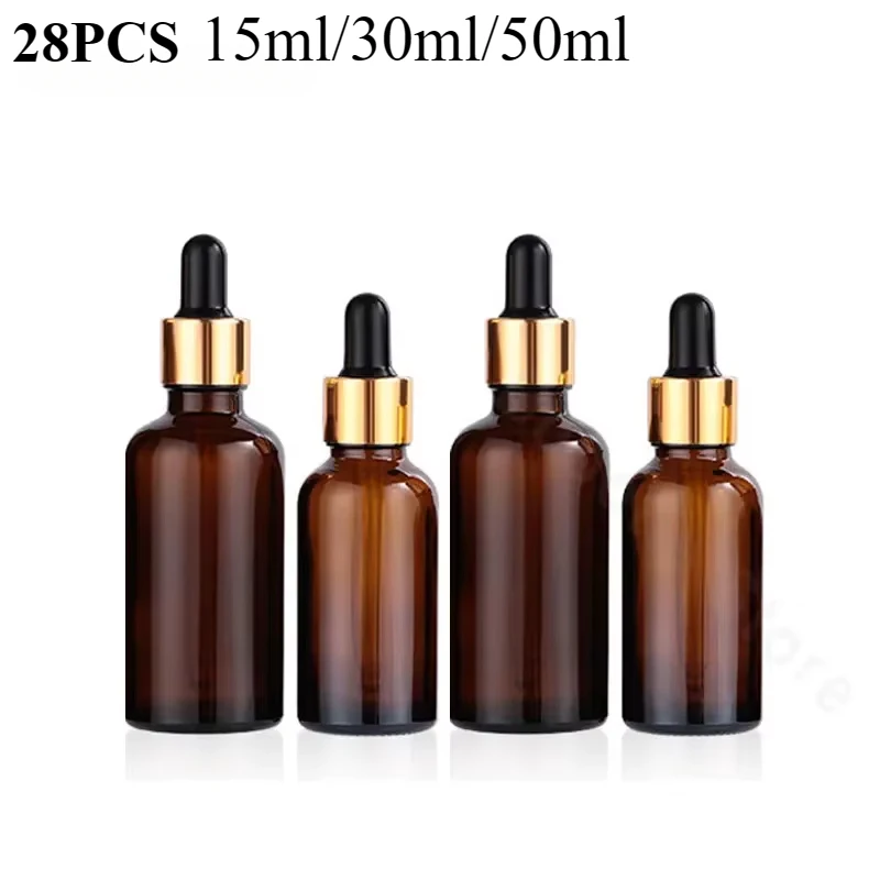 28PCS 15/30/50ml Essential Oil Glass Aromatherapy Liquid Brown Drop ...