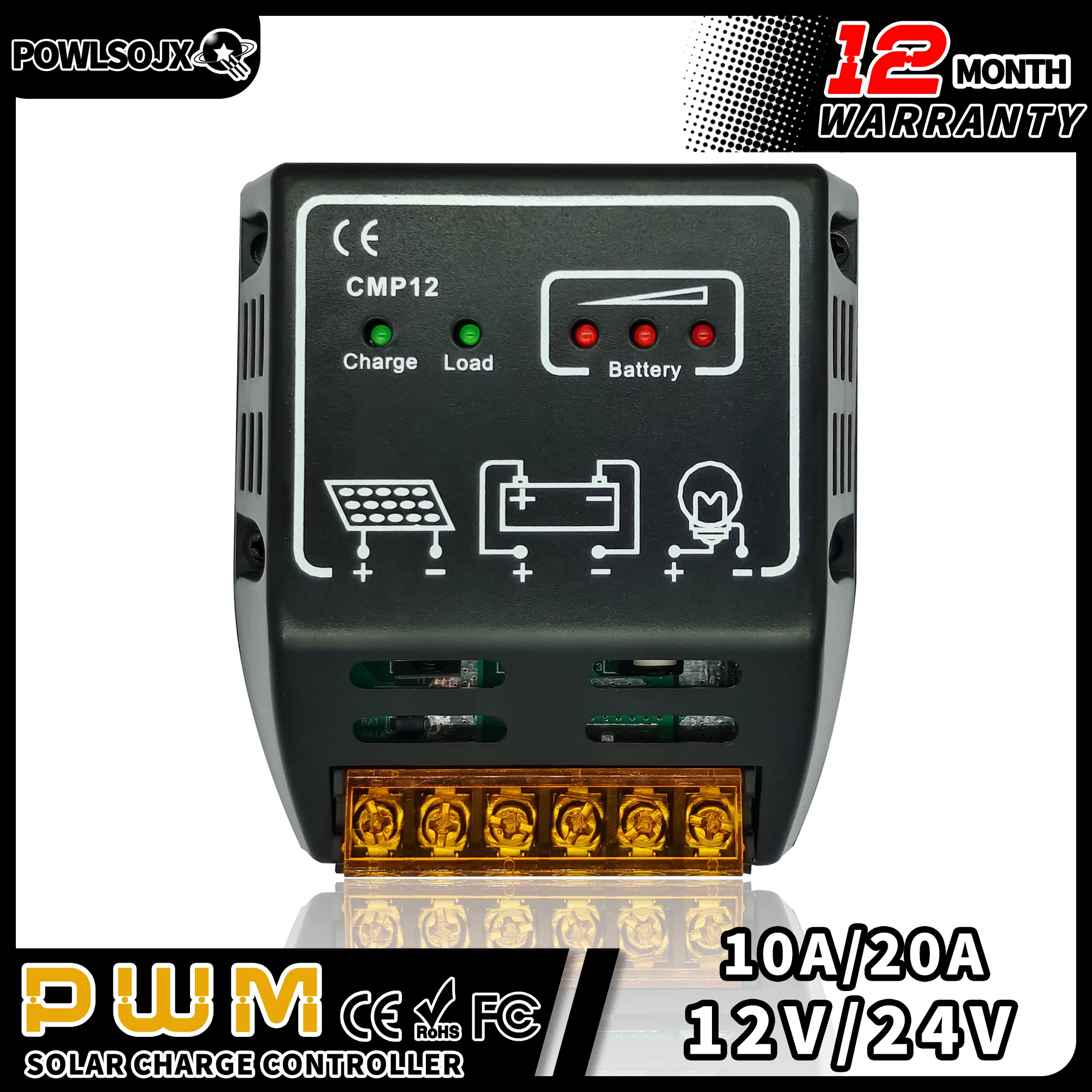 Powlsojx 12V 24V Auto Solar Charge Controller 10A Charging Regulator Solar Panel Cell Battery ...