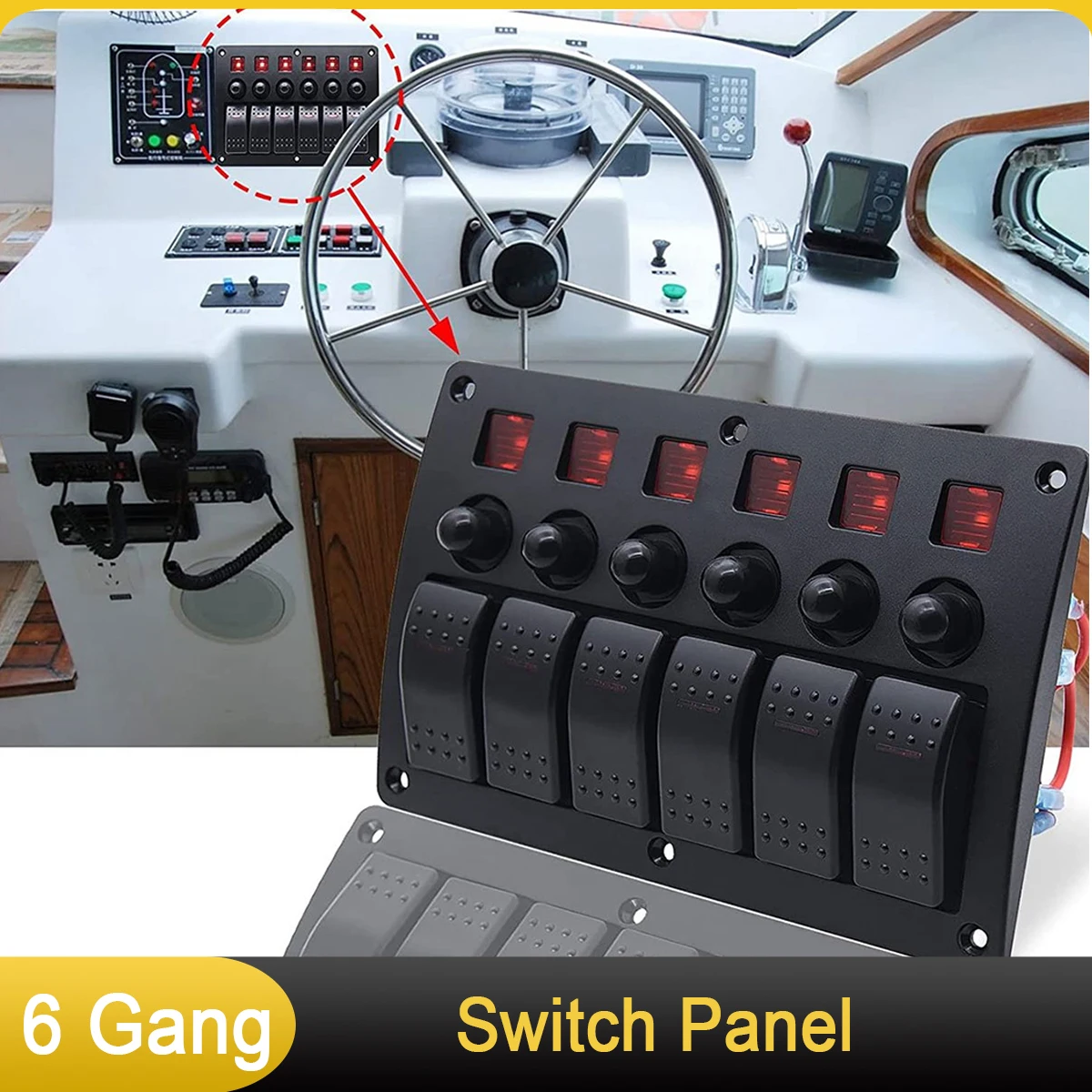 6 Gang Boat Rocker Switch Panel Marine Switch Panel Waterproof Marine ...