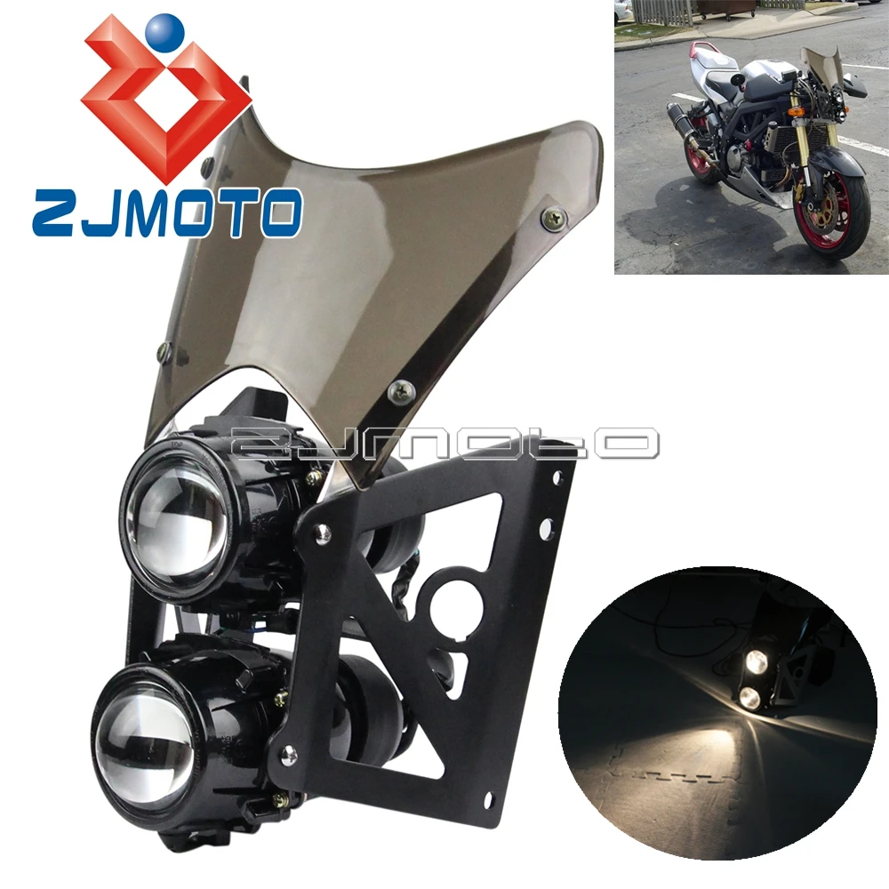 Motorcycle Wind Screen ABS Plastic Twin Headlight Black Bracket ...