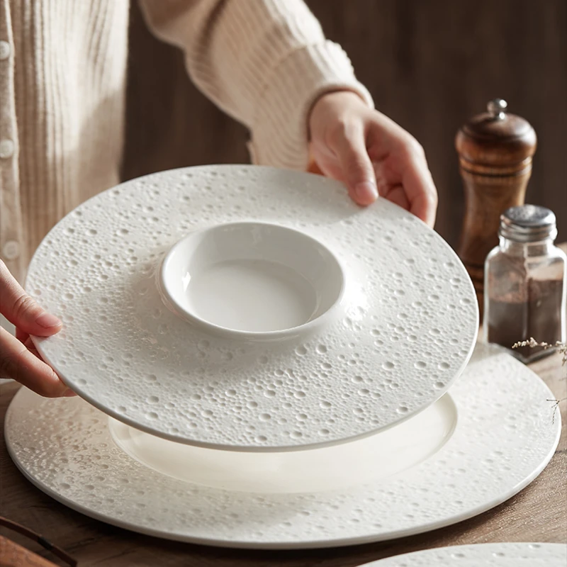 white ceramic western plate Round Meteorite Flat Plate Creative ...