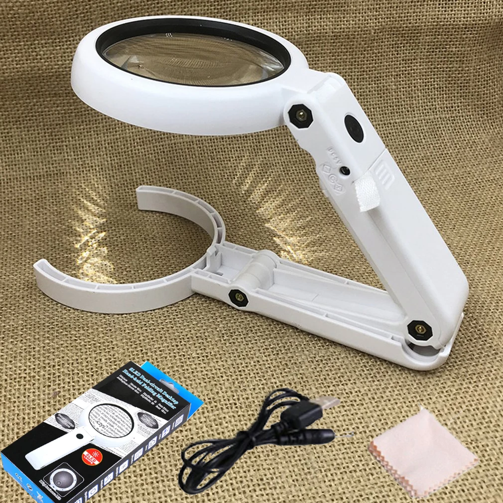 Hot-8-LED-Magnifying-Glass-Folding-Lamp-Handheld-Stand-Desktop-Reading ...