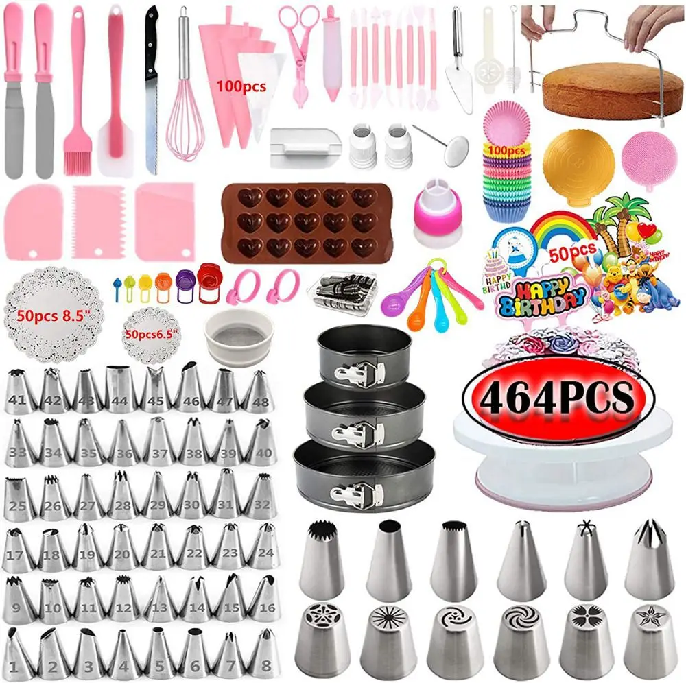 464pcs-Cake-Tools-Kit-Turntable-Rotating-Stainless-Steel-Cake ...