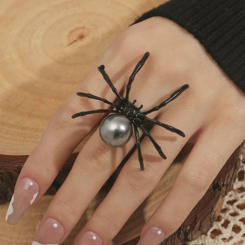 Nueva-personalidad-exagerada-retro-Halloween-negro-ara-a-anillo-aleaci ...