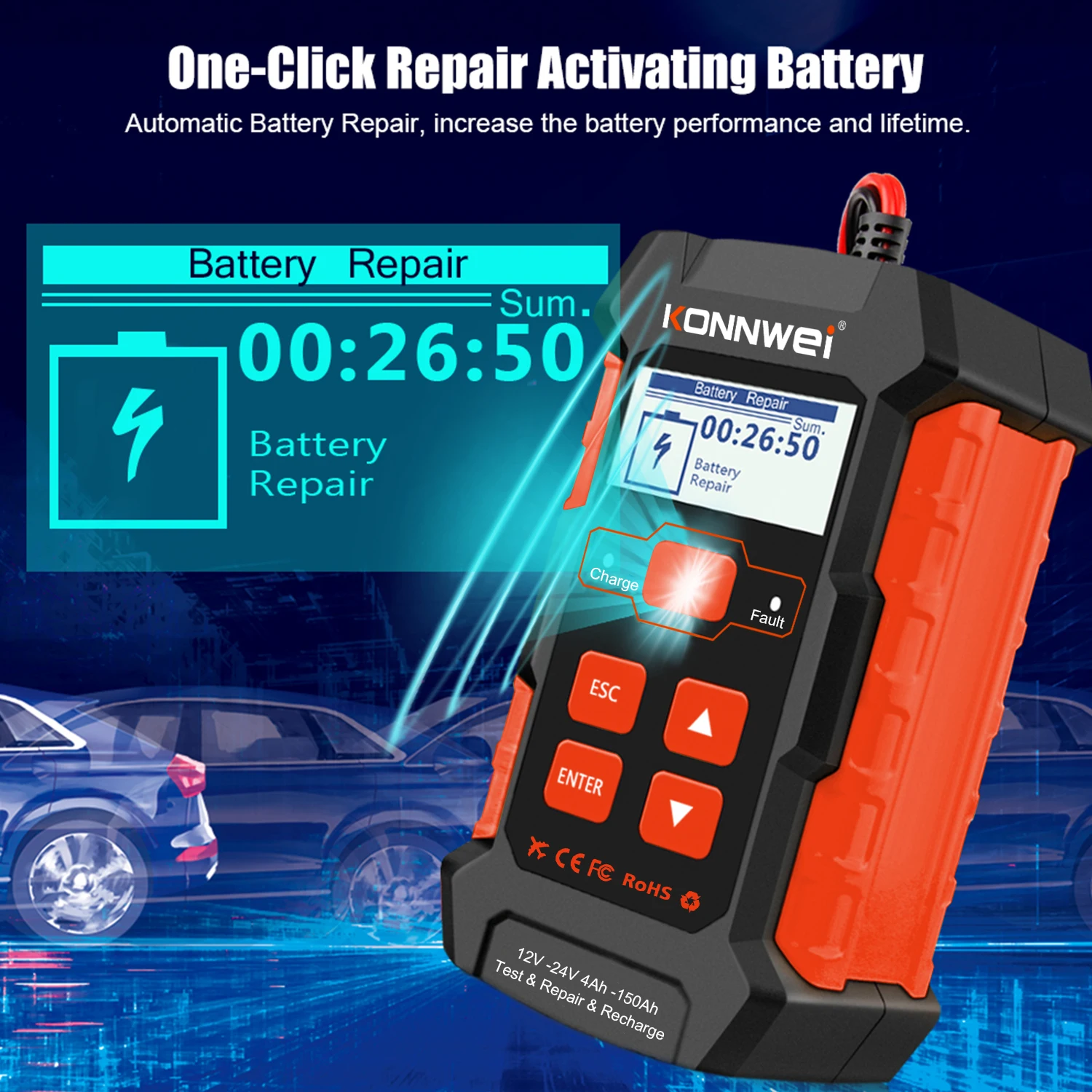 KONNWEI-KW520-10A-Car-Battery-Charger-Repair-Tool-Tester-3-in-1 ...