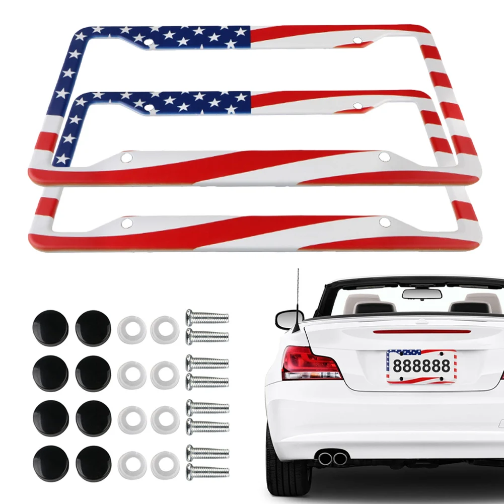 2PCS-Universal-License-Plate-Frame-Stainless-Steel-USA-License-Plate ...