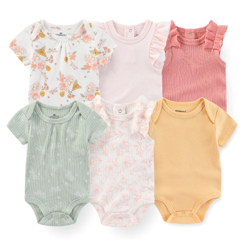 6Pieces Newborn Cotton Baby Boy Clothes Set Solid Color Sleeveless Baby ...