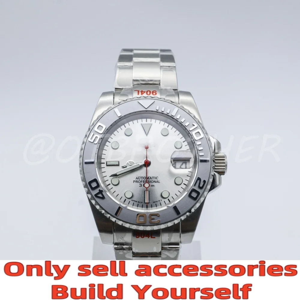 40mm-DIY-ALL-ACCESSORIES-Watch-Sapphire-Glass-Silver-Bezel-watch-nh35 ...