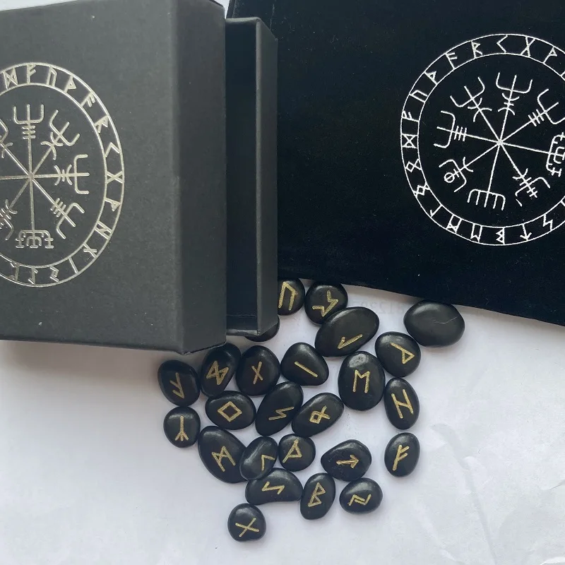 25pcs-set-Engraved-Riverstones-Viking-Rune-Stones-Set-Carved-Black ...