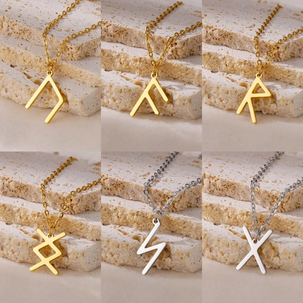 Stainless-Steel-necklace-For-Women-Rune-Amulet-Small-Charms-Pendant ...