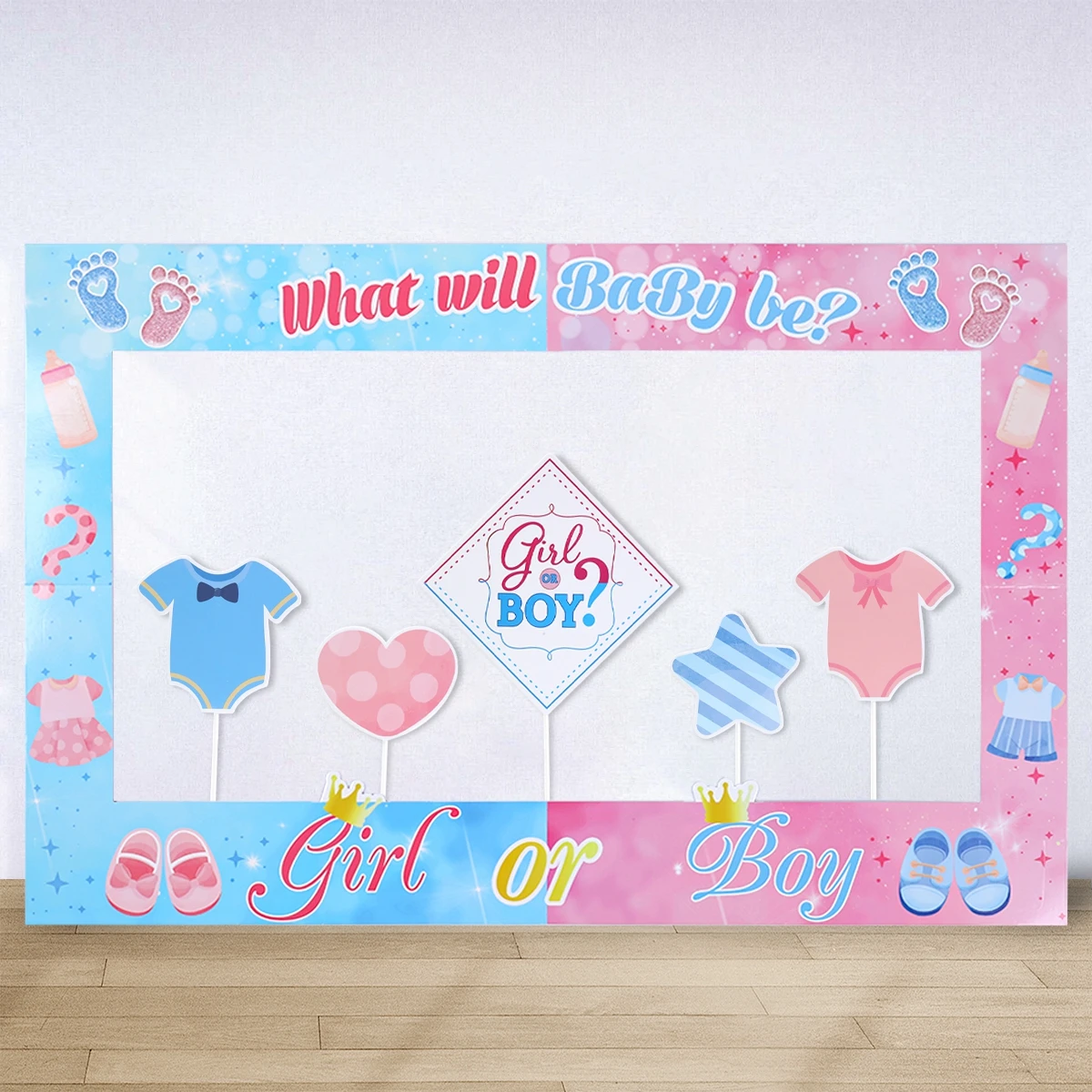 Gender-Reveal-Photo-Frame-Boy-Or-Girl-Party-Decoration-Pink-And-Blue ...