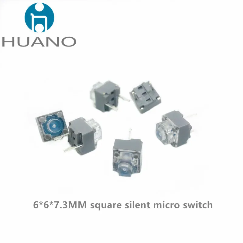 10-100Pcs HUANO 6*6*7.3mm transparent square silent micro switch button can replace rectangle ...
