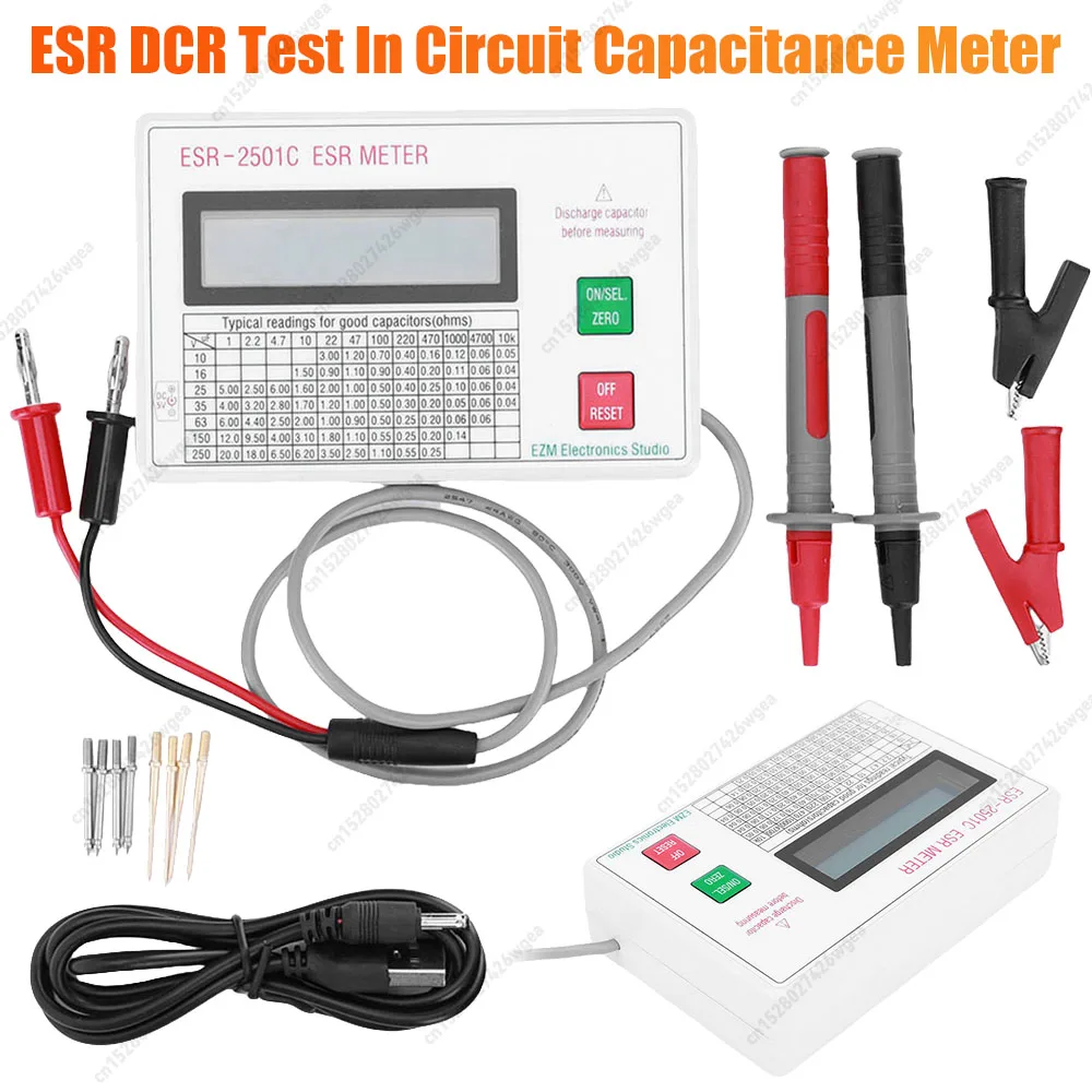 Capacitor ESR DCR Tester Test In Circuit Capacitance Meter W/ Test ...