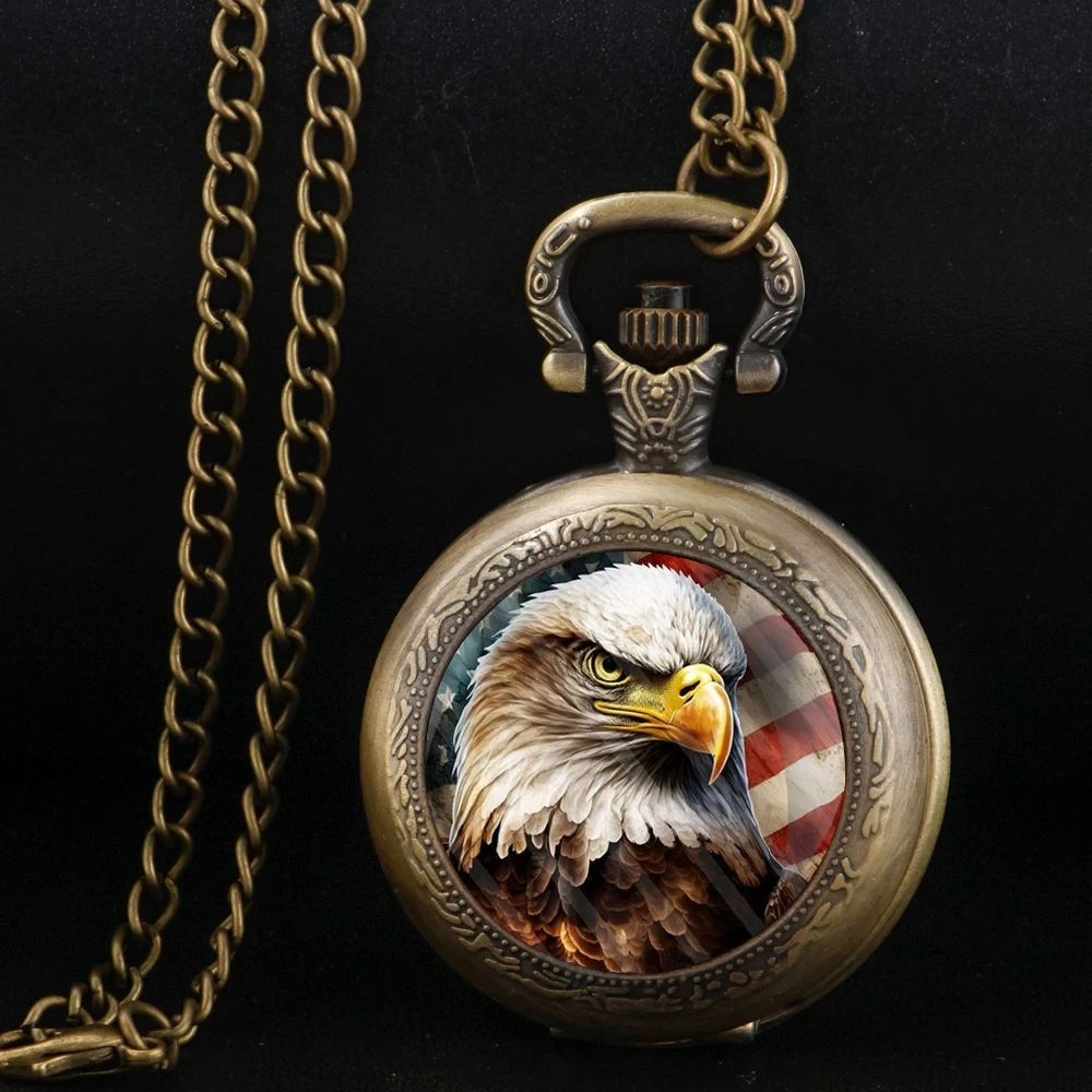 Vintage Antique Gold Bronze Eagle Pendant Quartz Pocket Watch with ...