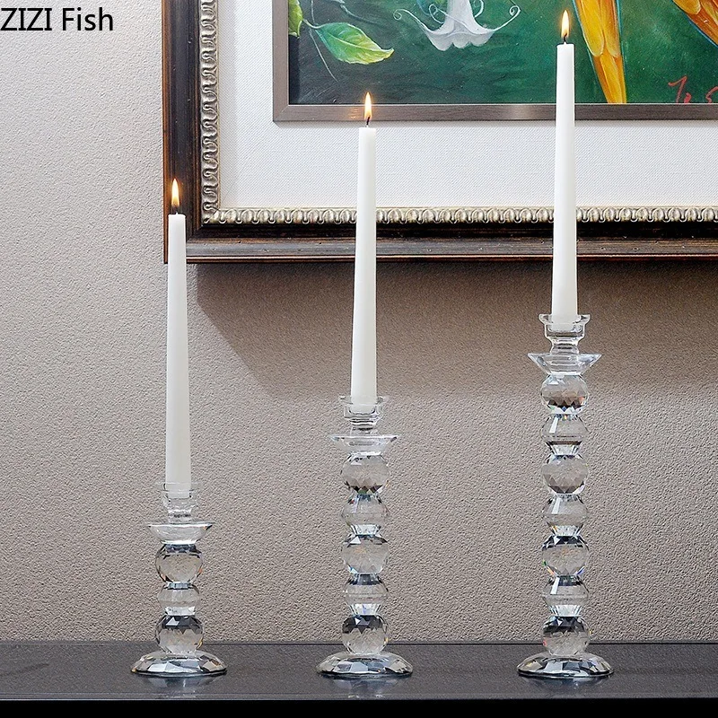 Crystal Glass Candle Stand Tall Feet Candlestick Holder Candlelight ...