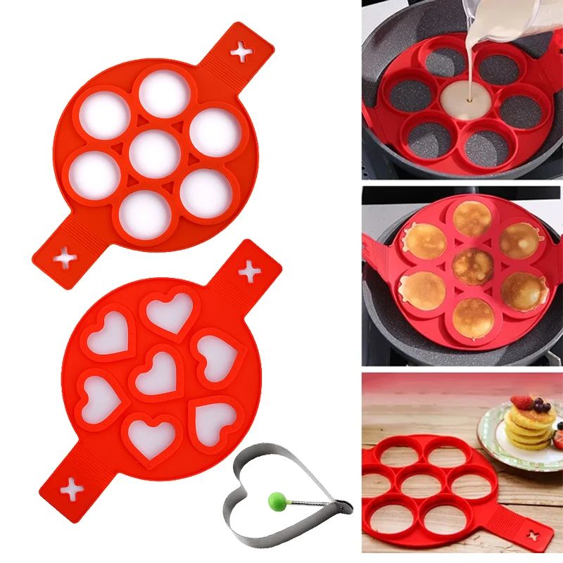 Silicone-Pancake-Maker-Multiple-Shapes-7-Holes-Nonstick-Baking-Mold ...