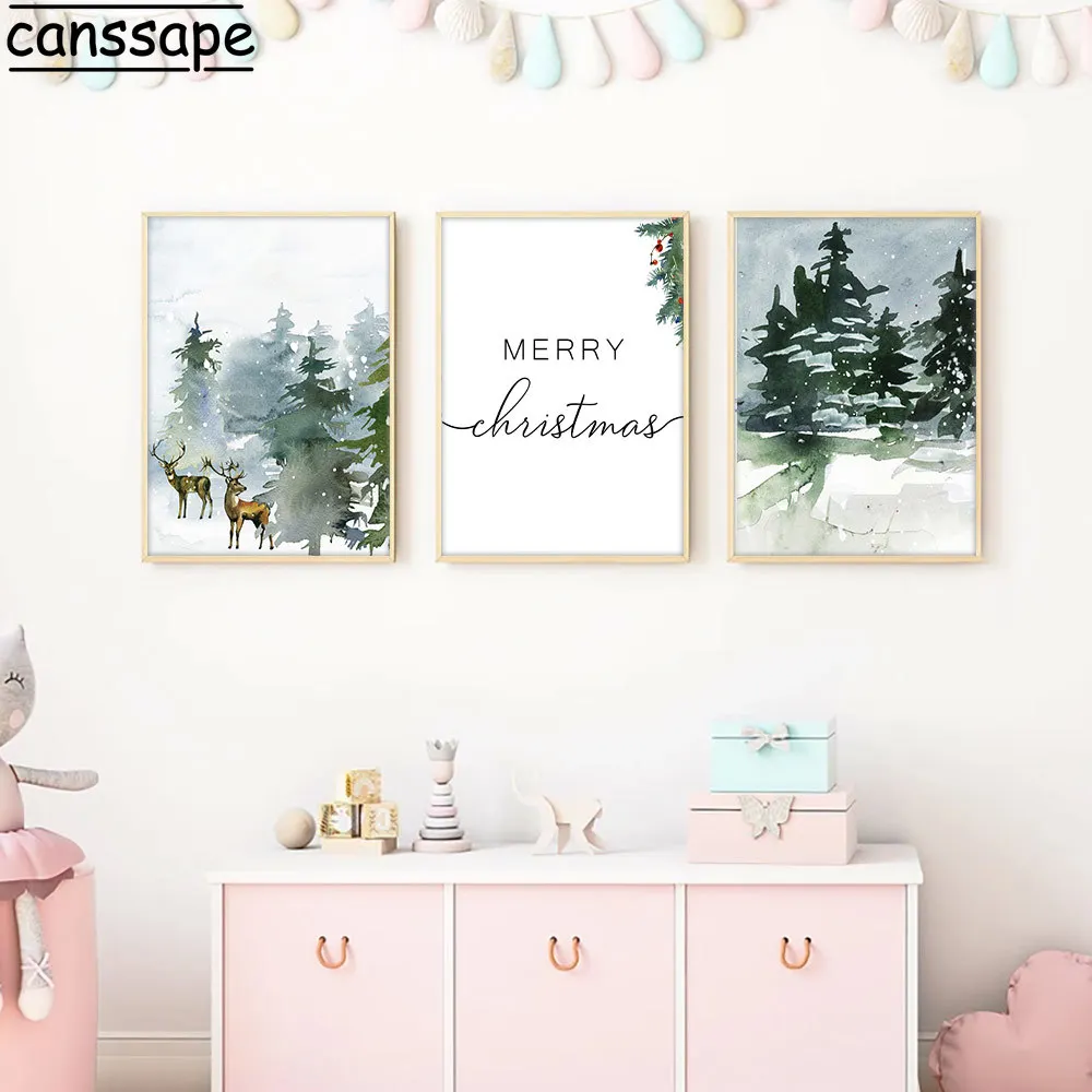 3PC-Snowscape-Art-Prints-Christmas-Canvas-Painting-Reindeer-Wall ...