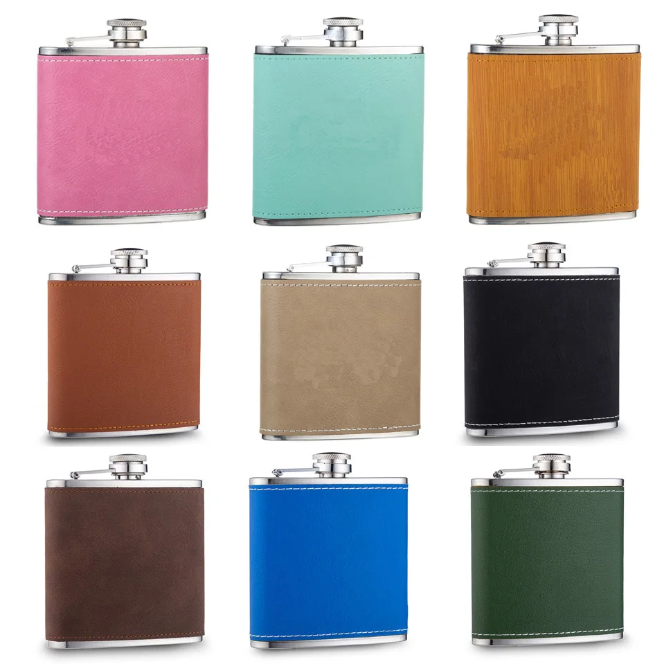 304-Stainless-Steel-6oz-Fake-Leather-Hip-Flask-with-stainless-steel ...