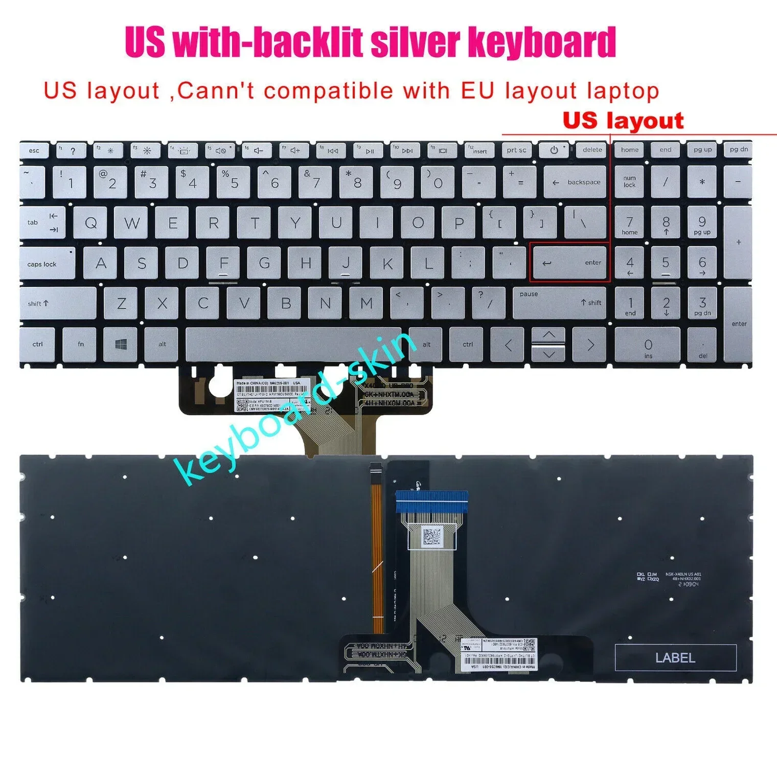 New US silver with backlit keyboard For HP x360 Convertible 15-ER ...