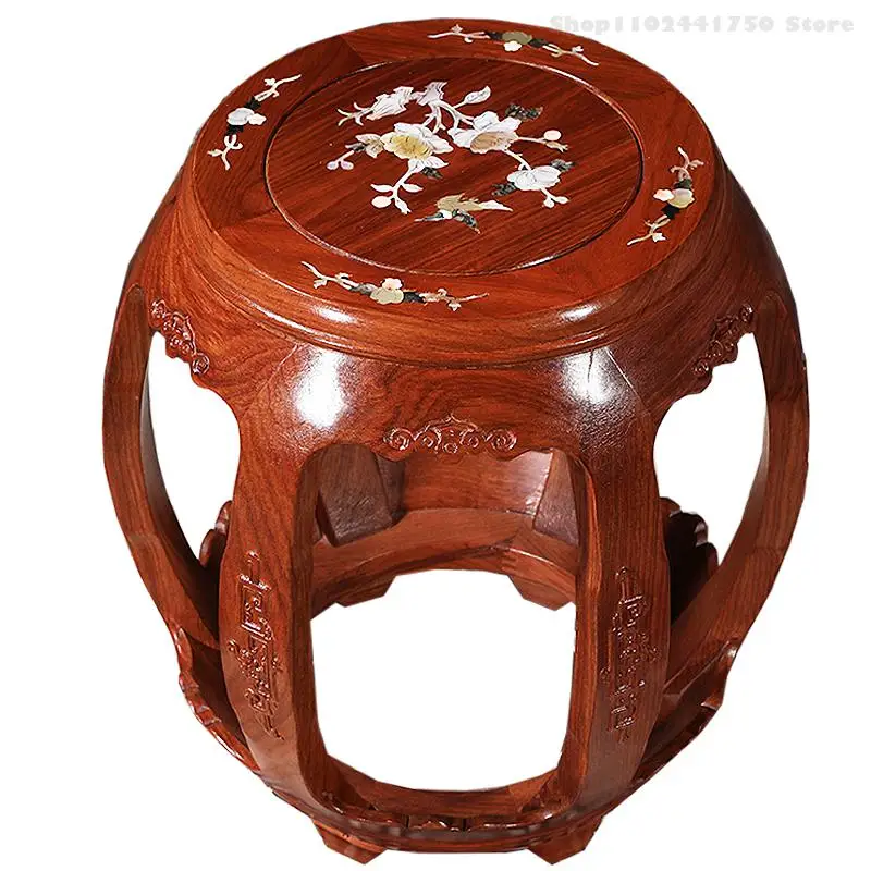 Chinese-Solid-Wood-Drum-Stool-Home-Living-Room-Small-Round-Stool ...