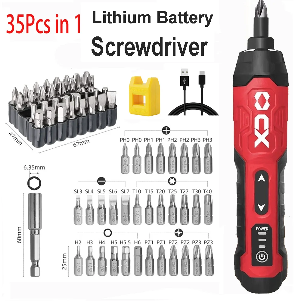 Cordless Electric Screwdriver, Rechargeable, 2000mAh Lithium Battery ...