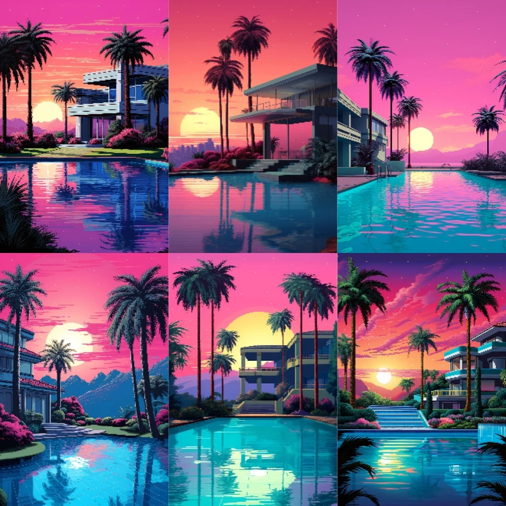 5D-Comic-Landscape-Diamond-Painting-Swimming-Pool-Under-Pink-Sky-Full ...