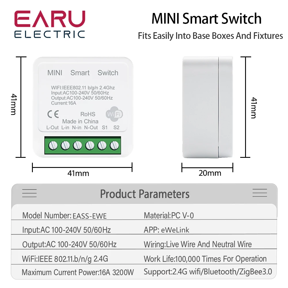 Earu Interruptor de luz LED inteligente WiFi con temporizador, miniinterruptor temporizador de ...