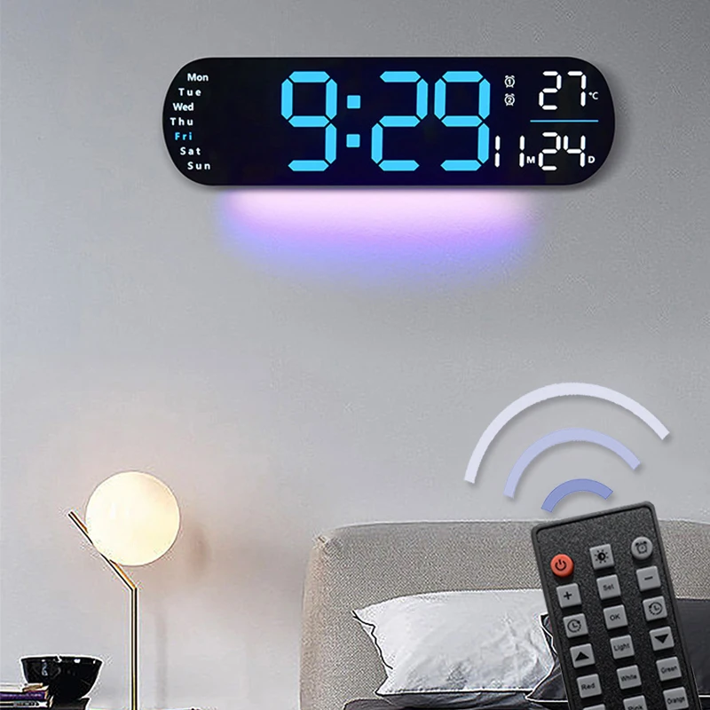 LED-Wall-Clock-with-Atmosphere-Light-Color-Changing-Temperature-Date ...