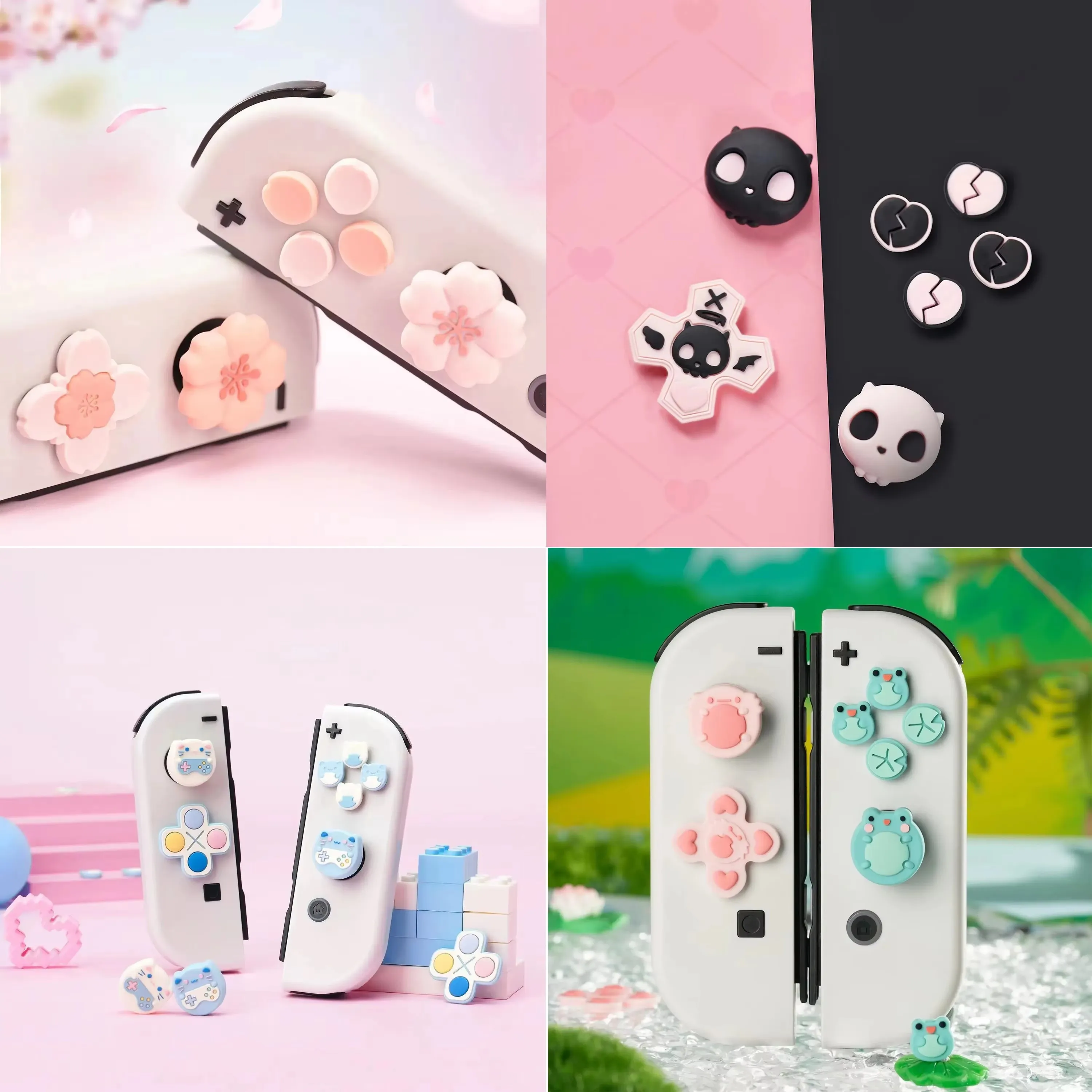 Pink Sakura Silicone Soft D-pad Cross Button ABXY Key Sticker Skin Case ...
