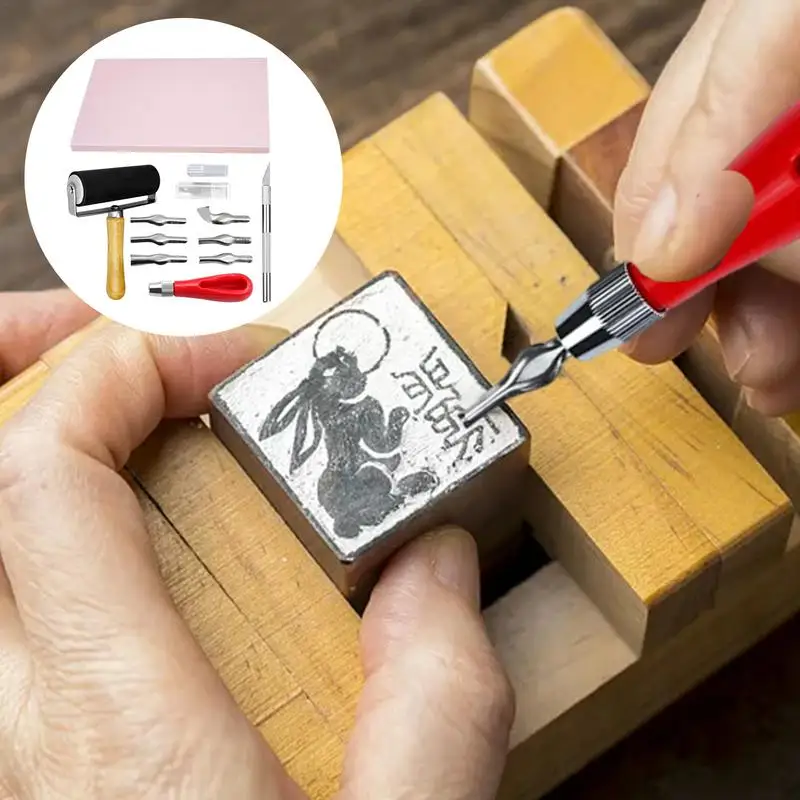 Rubber-Stamp-Making-Kit-Block-Printing-Tool-Kit-Linoleum-Cutter-With-6 ...
