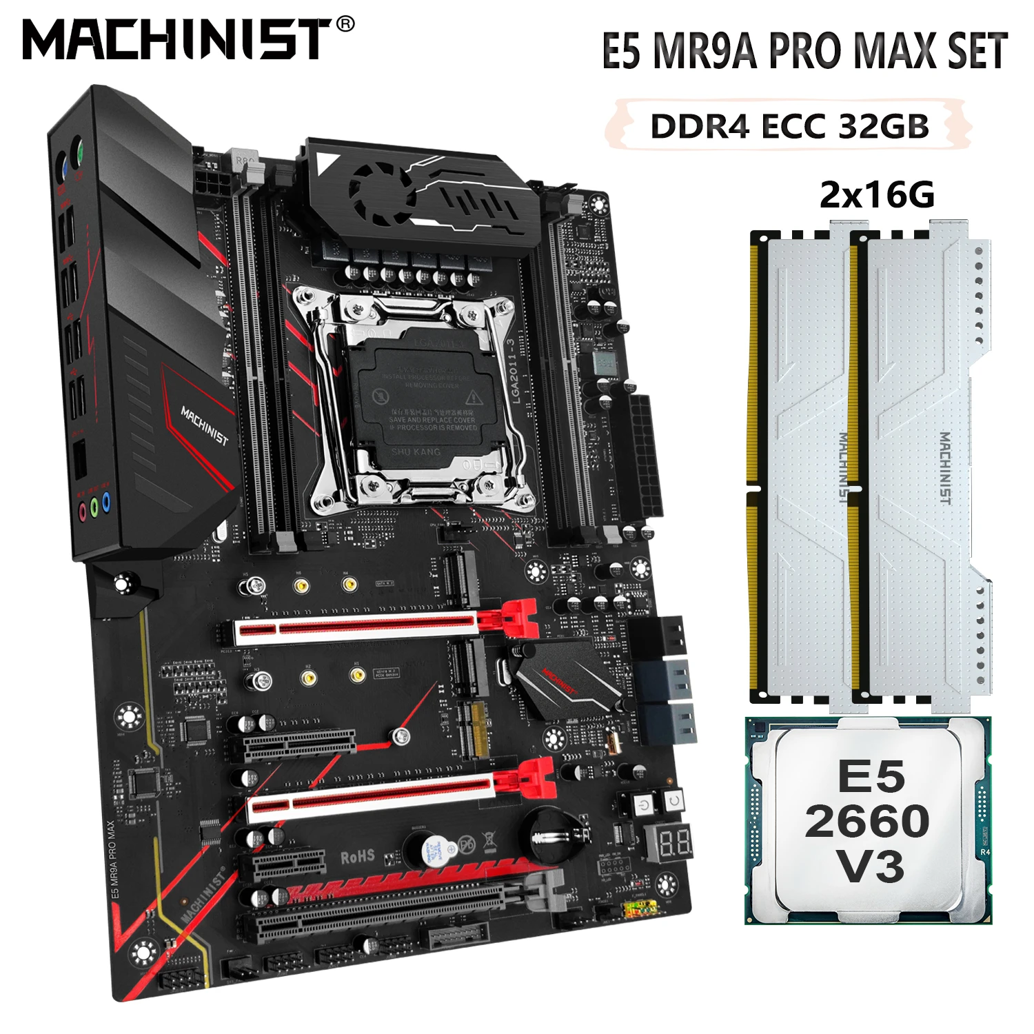 Machinista mr9a pro max placa mãe x99 kit xeon e5 2660 v3 cpu 32gb (2 ...