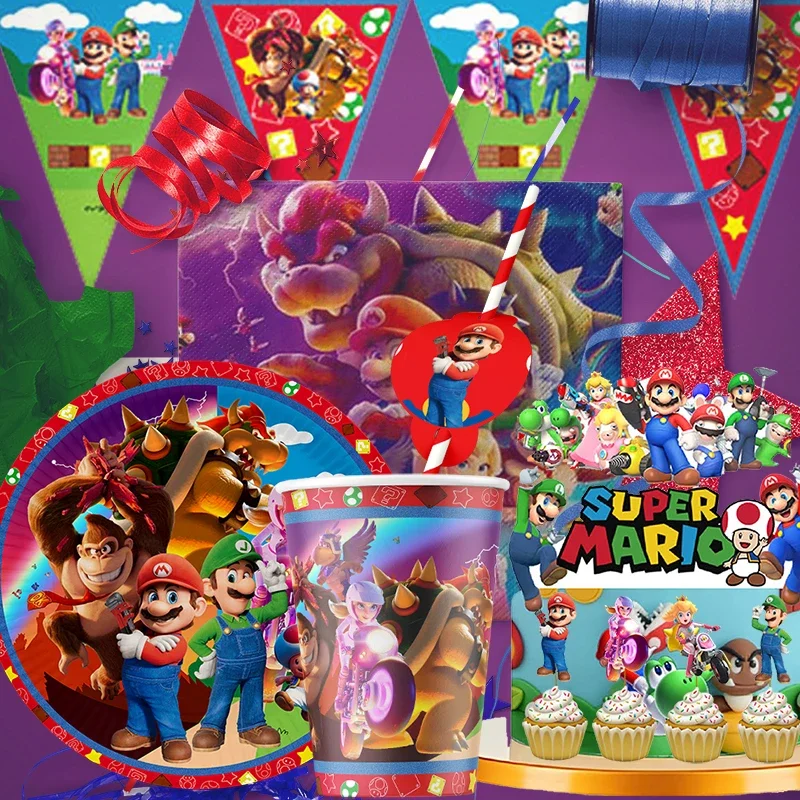 Super-Mario-Bros-Party-Paper-Plates-Cups-Banner-Tablecloth-Disposable ...